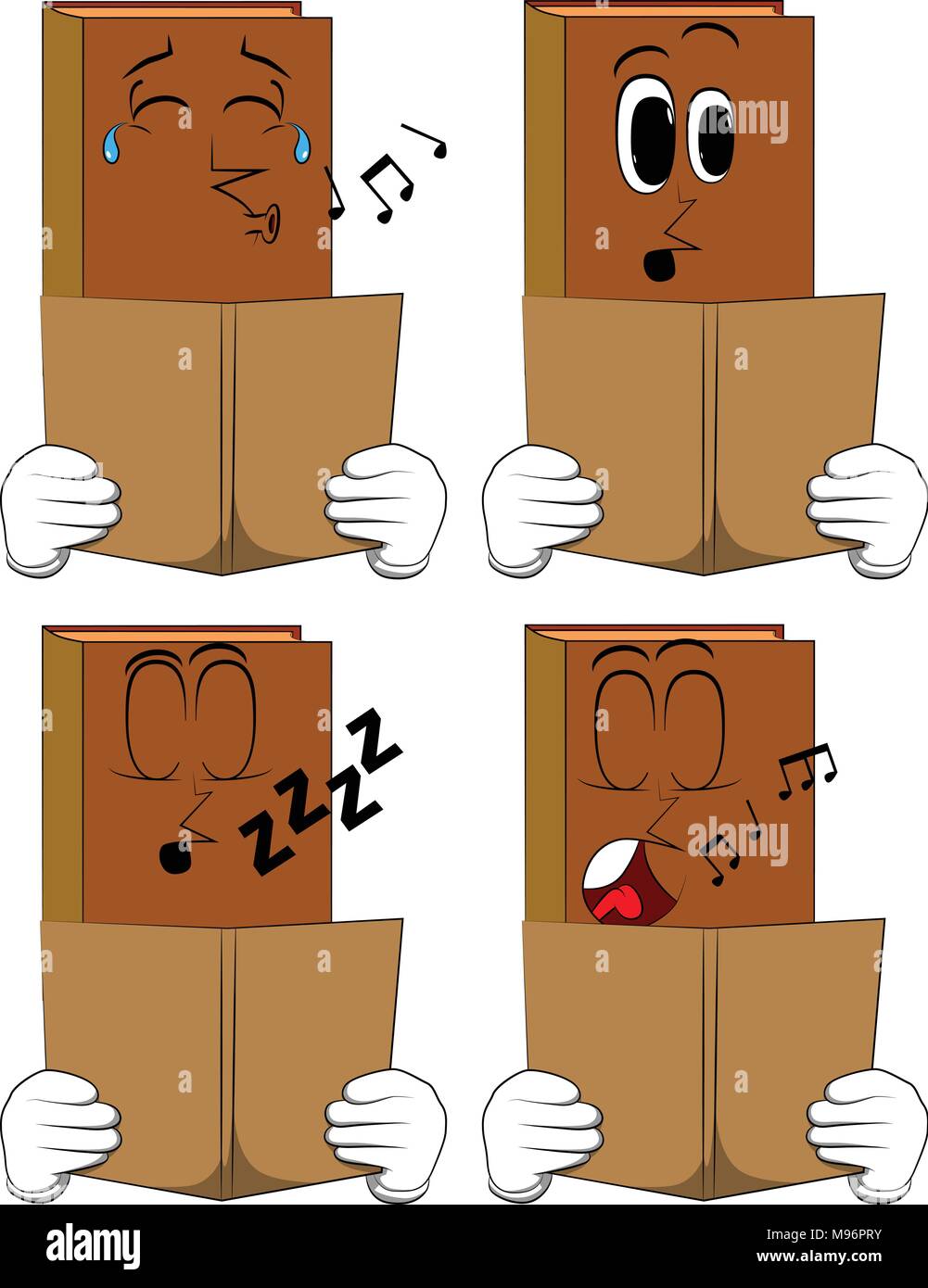 Books reading a book. Cartoon book collection with various faces ...