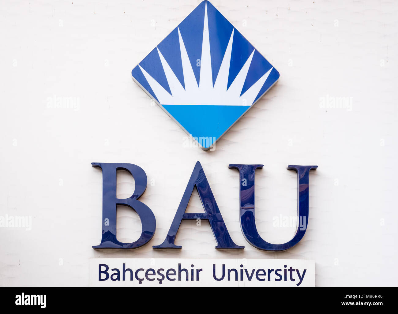 Bahcesehir University signboard stand on the wall in Besiktas,Istanbul ...