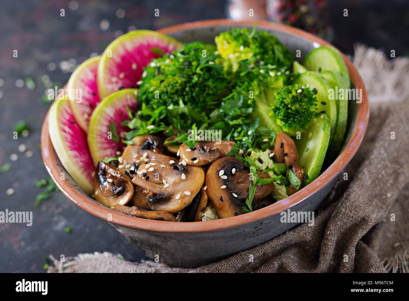 Vegan buddha bowl dinner food table. Healthy food. Healthy vegan lunch ...