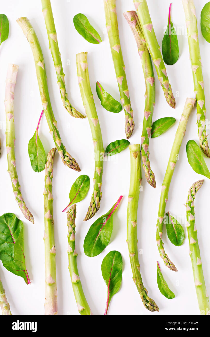 Background from isolated on white background asparagus. Top view Stock ...