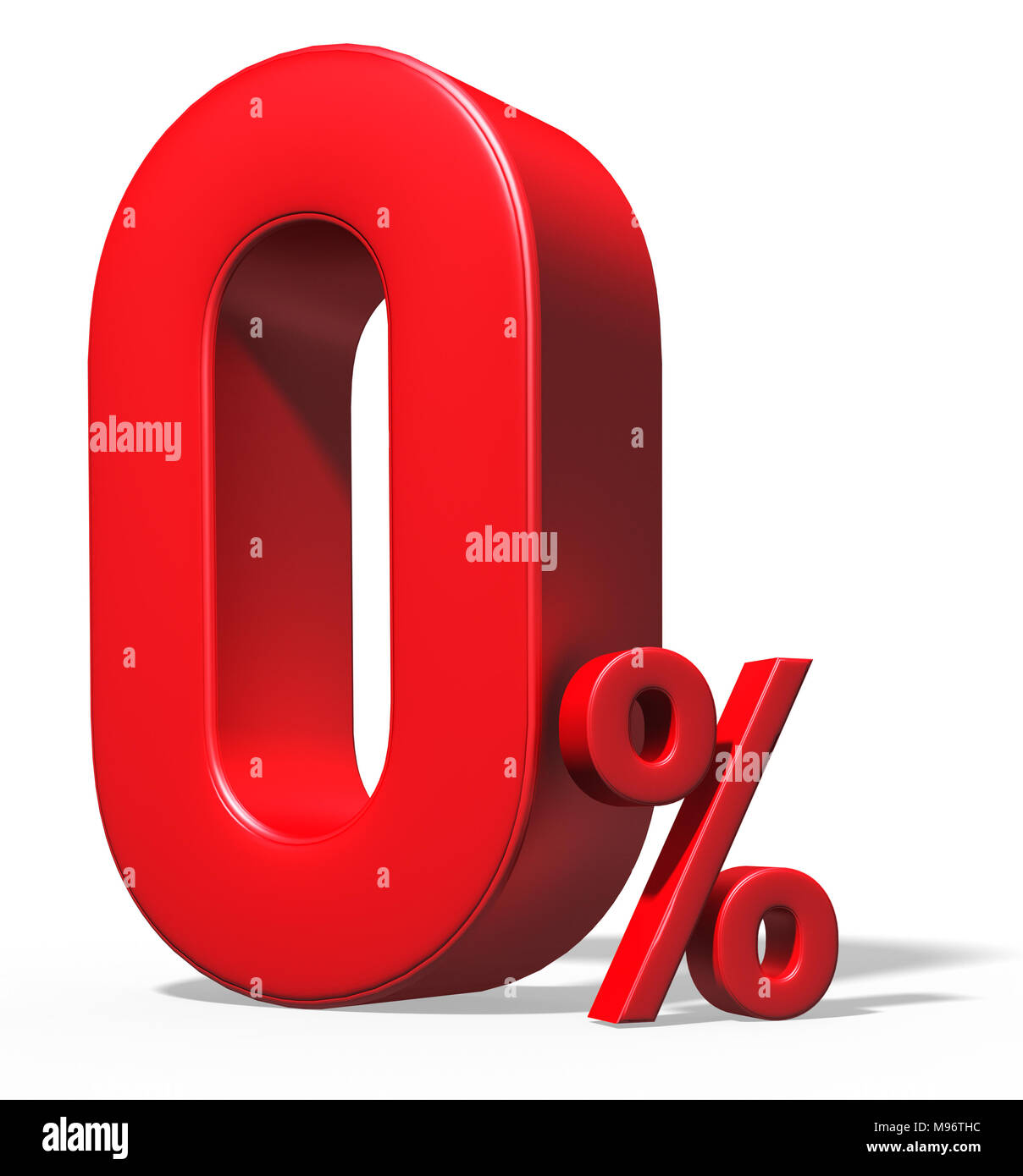 Red Zero percent Three Dimensional digitally generated image isolated ...