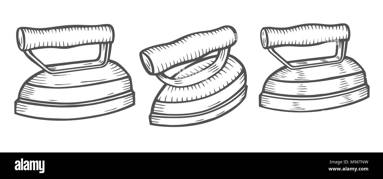 Set of Vector hand drawn illustration of box iron. Isolated on white ...