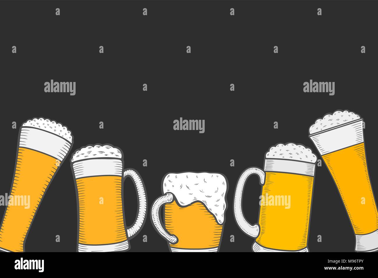 Monochrome beer menu design template. Engraved illustration with beer ...