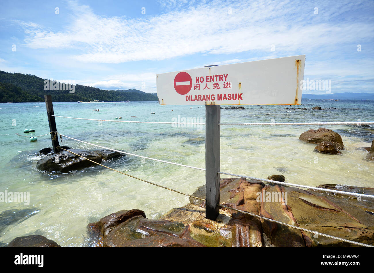 No entry sign on beach in Sabah, Malaysia Stock Photo - Alamy