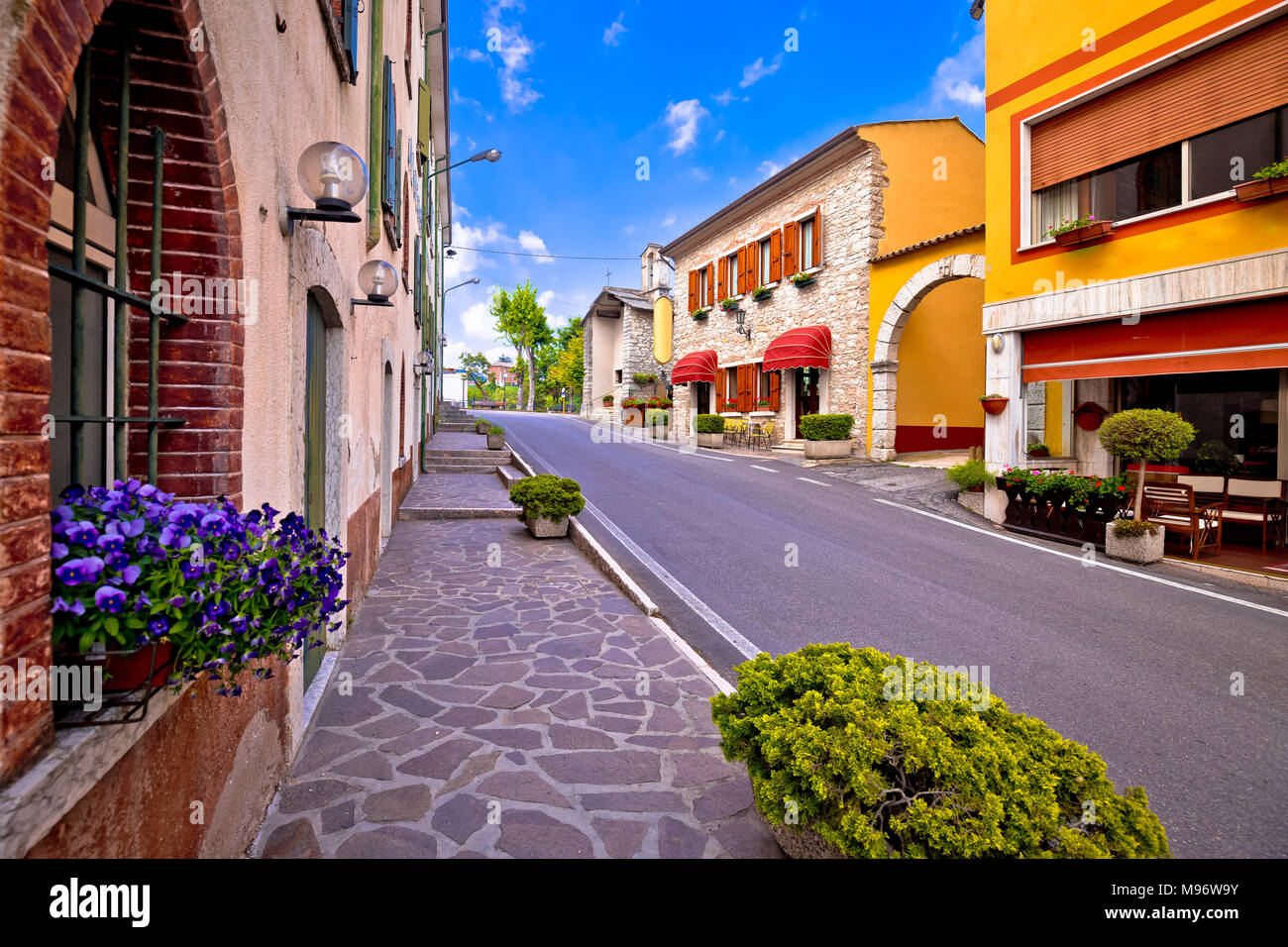 Colorful village of Spiazzi street view, Trentino Alto Adige region of ...