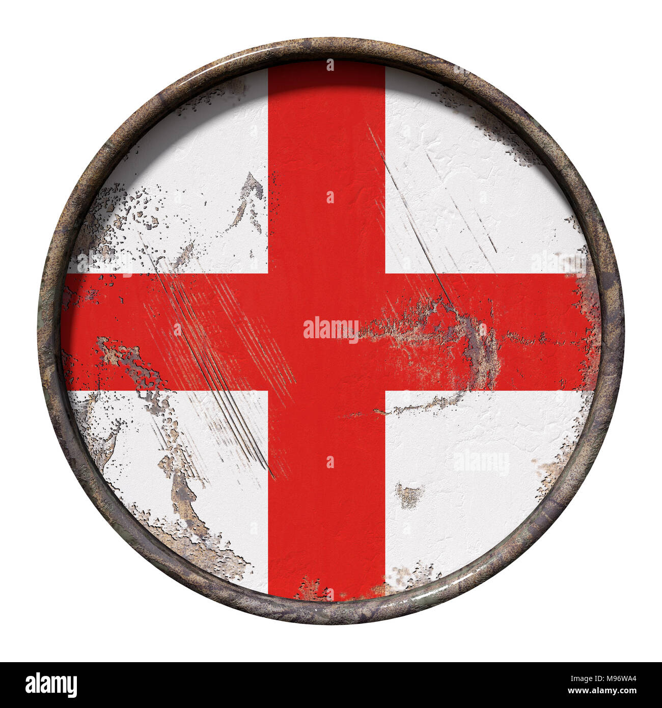 3d rendering of an England flag over a rusty metallic plate. Isolated ...