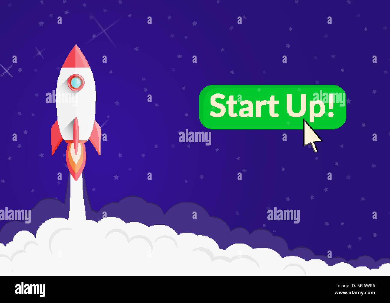 Business startup flat background illustration with spaceship launch ...