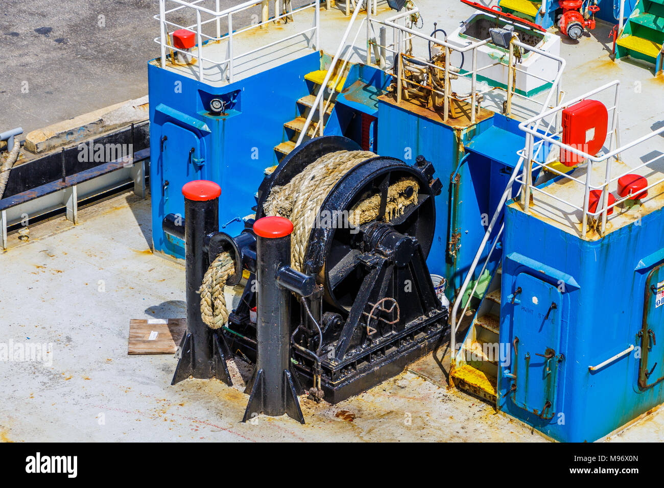 Industrial Equipment on Deck of Heavy Tugboat Stock Photo - Alamy