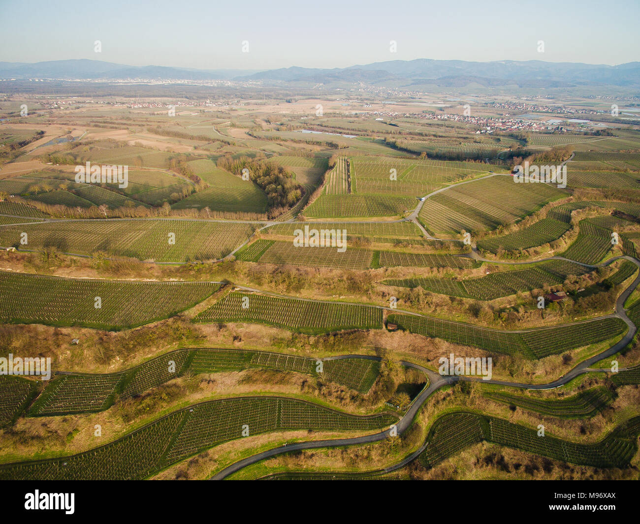 Aerial view of landscape with green fields on tiers, Germany Stock ...