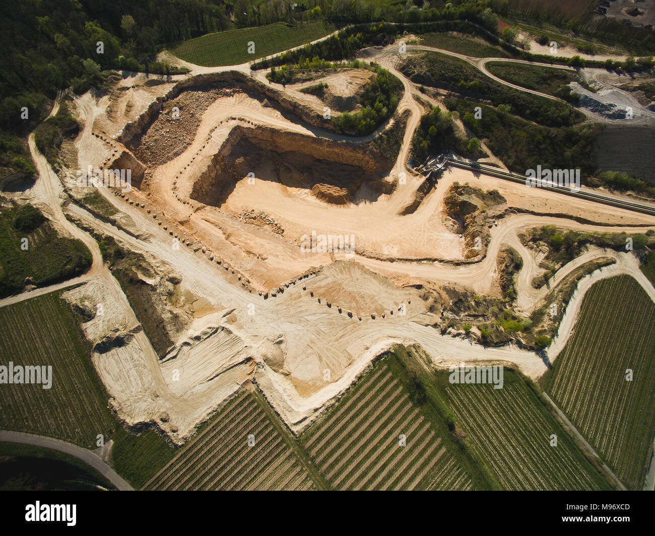 Aerial view of sand quarry with fields around, Germany Stock Photo - Alamy