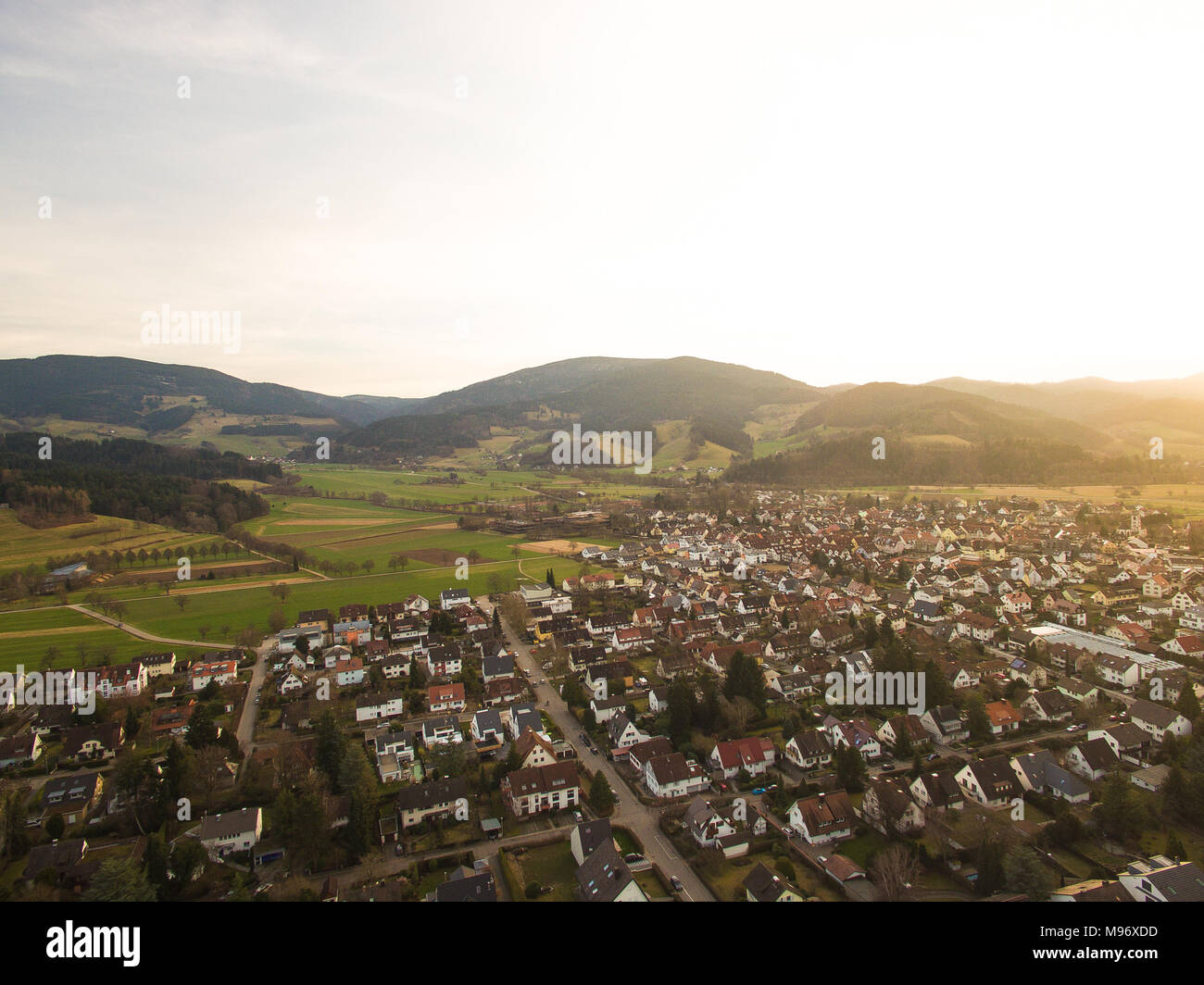 Aerial view of landmark with town and hills with backlit, Germany Stock ...