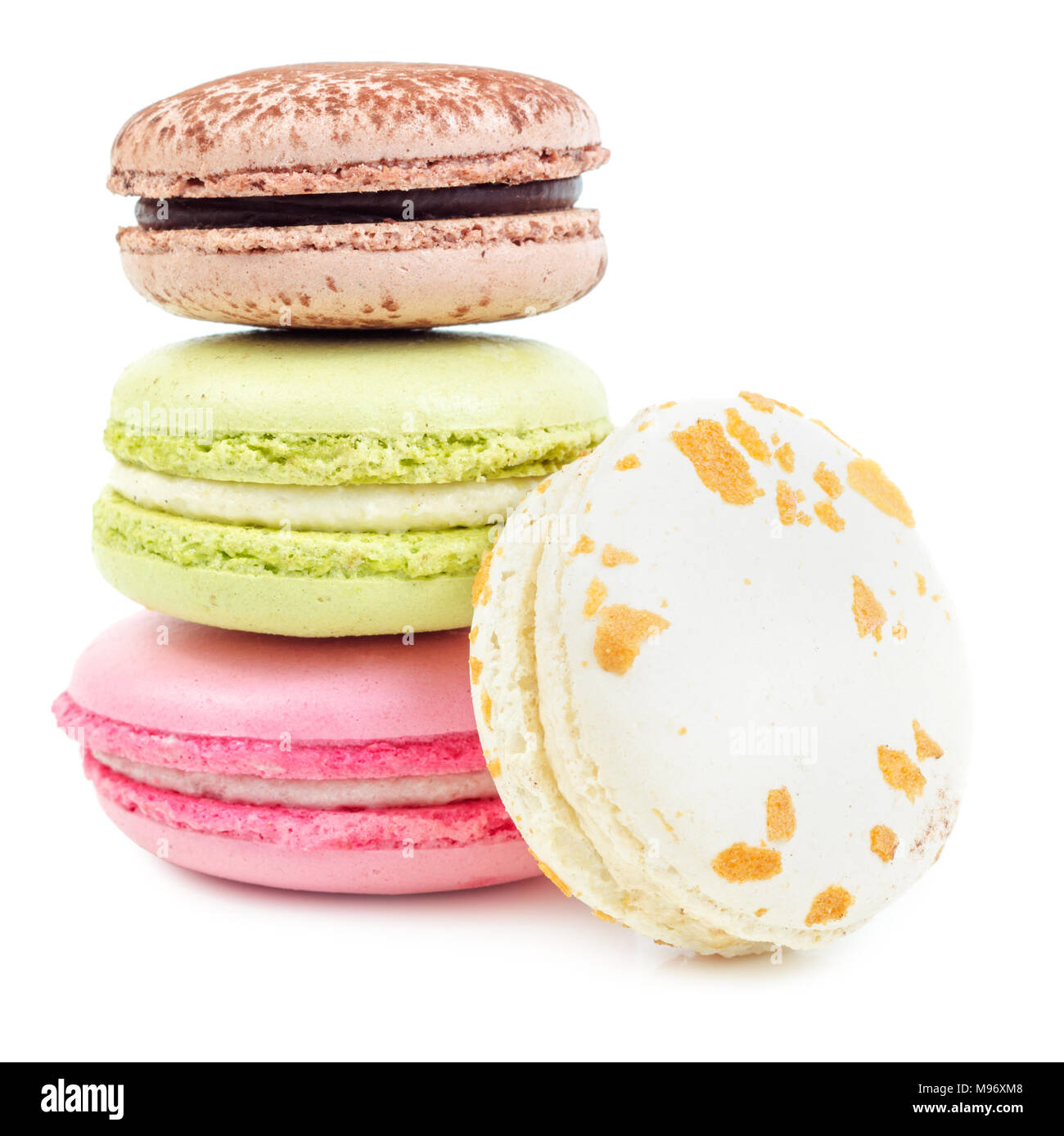 Different types of french sweet delicacy, macaroons. Isolated on white ...