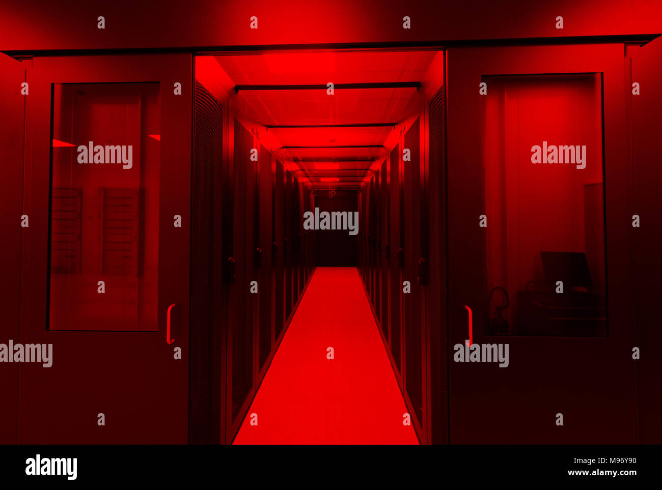 modern server room with black servers and hardwares in a internet data ...