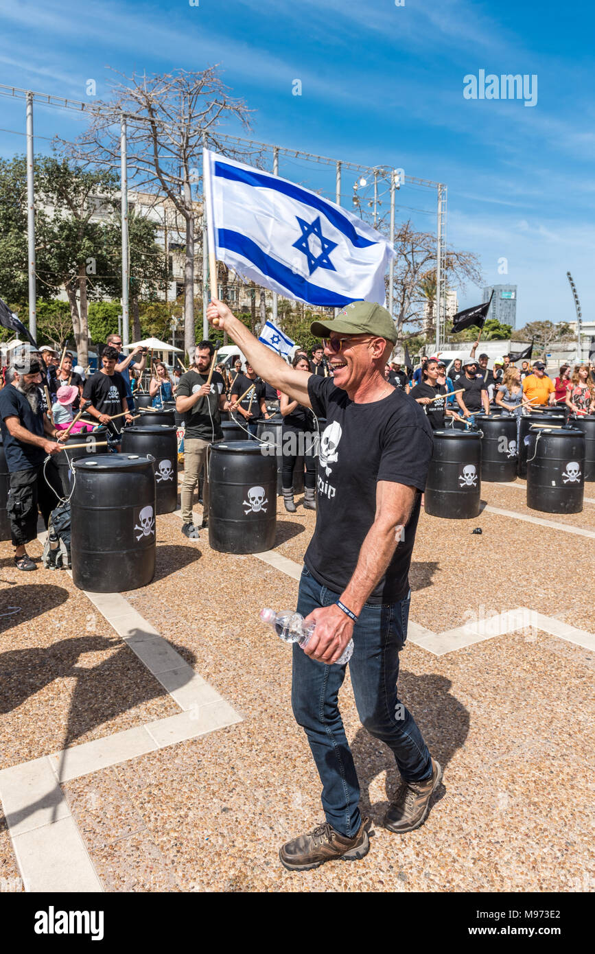 Israel, Tel Aviv-Yafo - 23 March 2018: Demonstration on Kikar Rabin ...