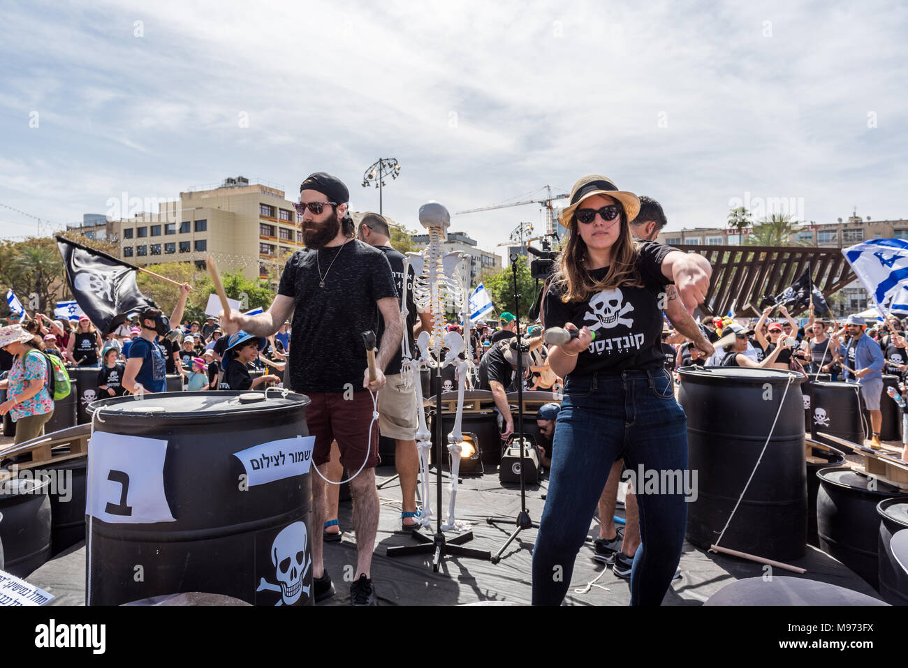 Israel, Tel Aviv-Yafo - 23 March 2018: Demonstration on Kikar Rabin ...
