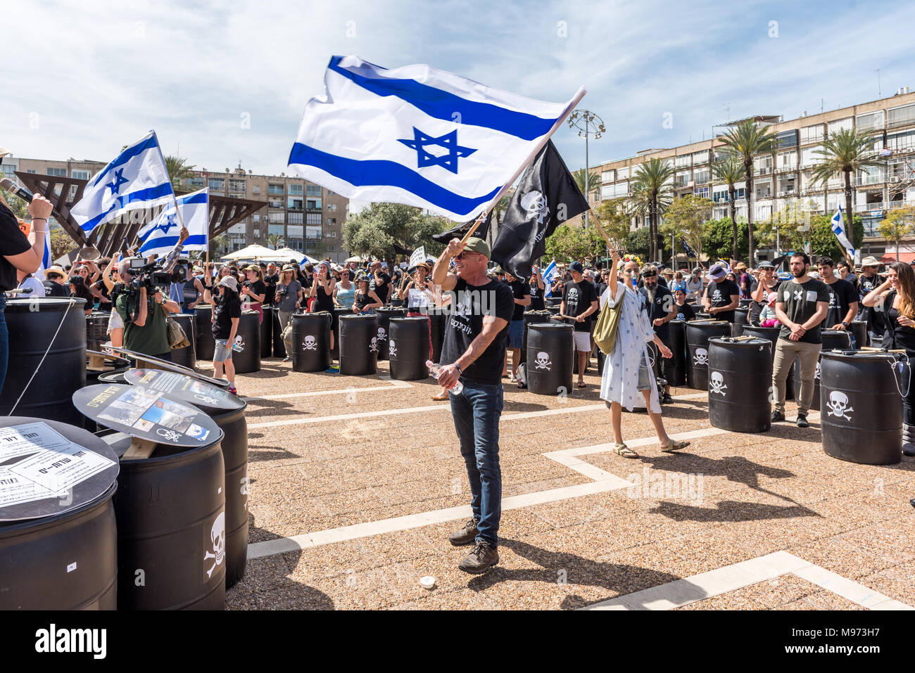 Israel, Tel Aviv-Yafo - 23 March 2018: Demonstration on Kikar Rabin ...