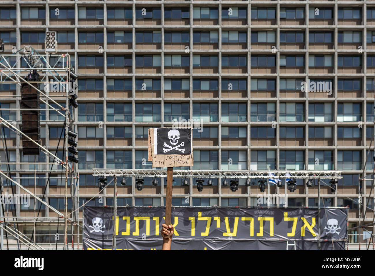 Israel, Tel Aviv-Yafo - 23 March 2018: Demonstration on Kikar Rabin ...