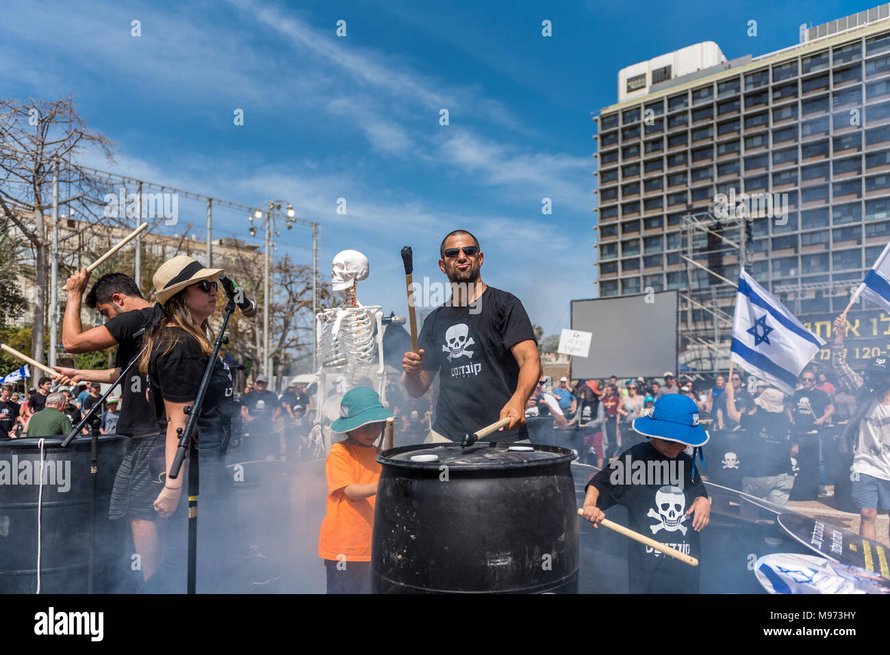 Israel, Tel Aviv-Yafo - 23 March 2018: Demonstration on Kikar Rabin ...