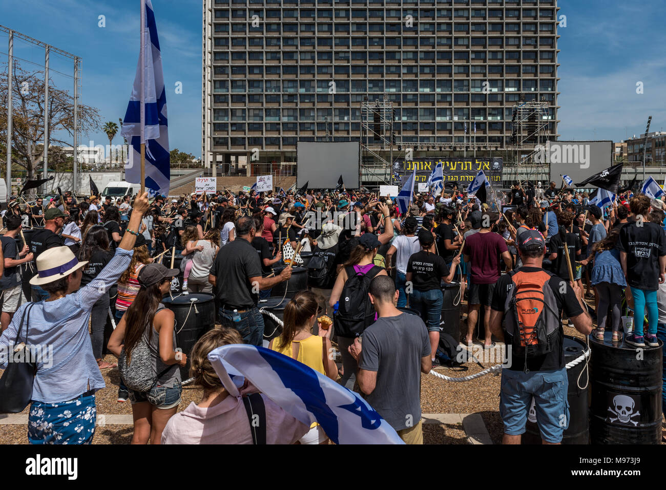 Israel, Tel Aviv-Yafo - 23 March 2018: Demonstration on Kikar Rabin ...