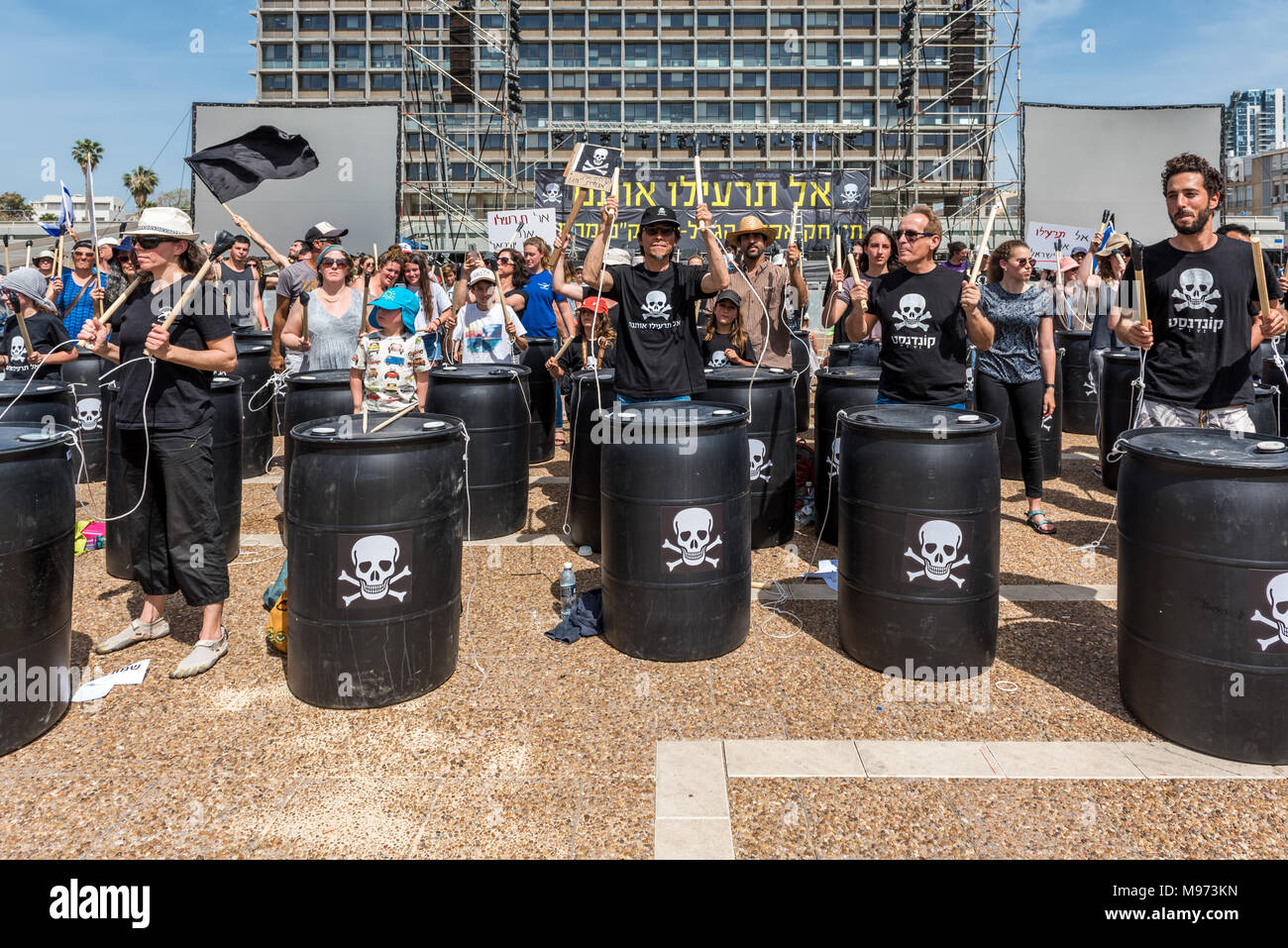Israel, Tel Aviv-Yafo - 23 March 2018: Demonstration on Kikar Rabin ...