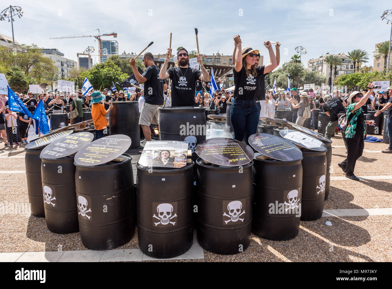 Israel, Tel Aviv-Yafo - 23 March 2018: Demonstration on Kikar Rabin ...