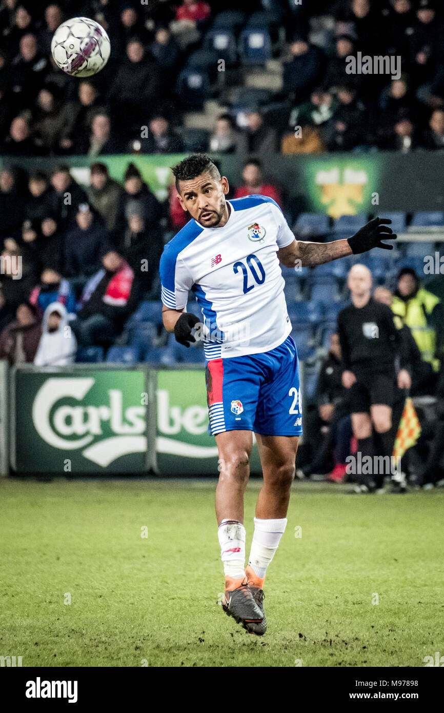 Denmark, Brøndby - March 22, 2018. Anibal Godoy (20) of Panama seen ...