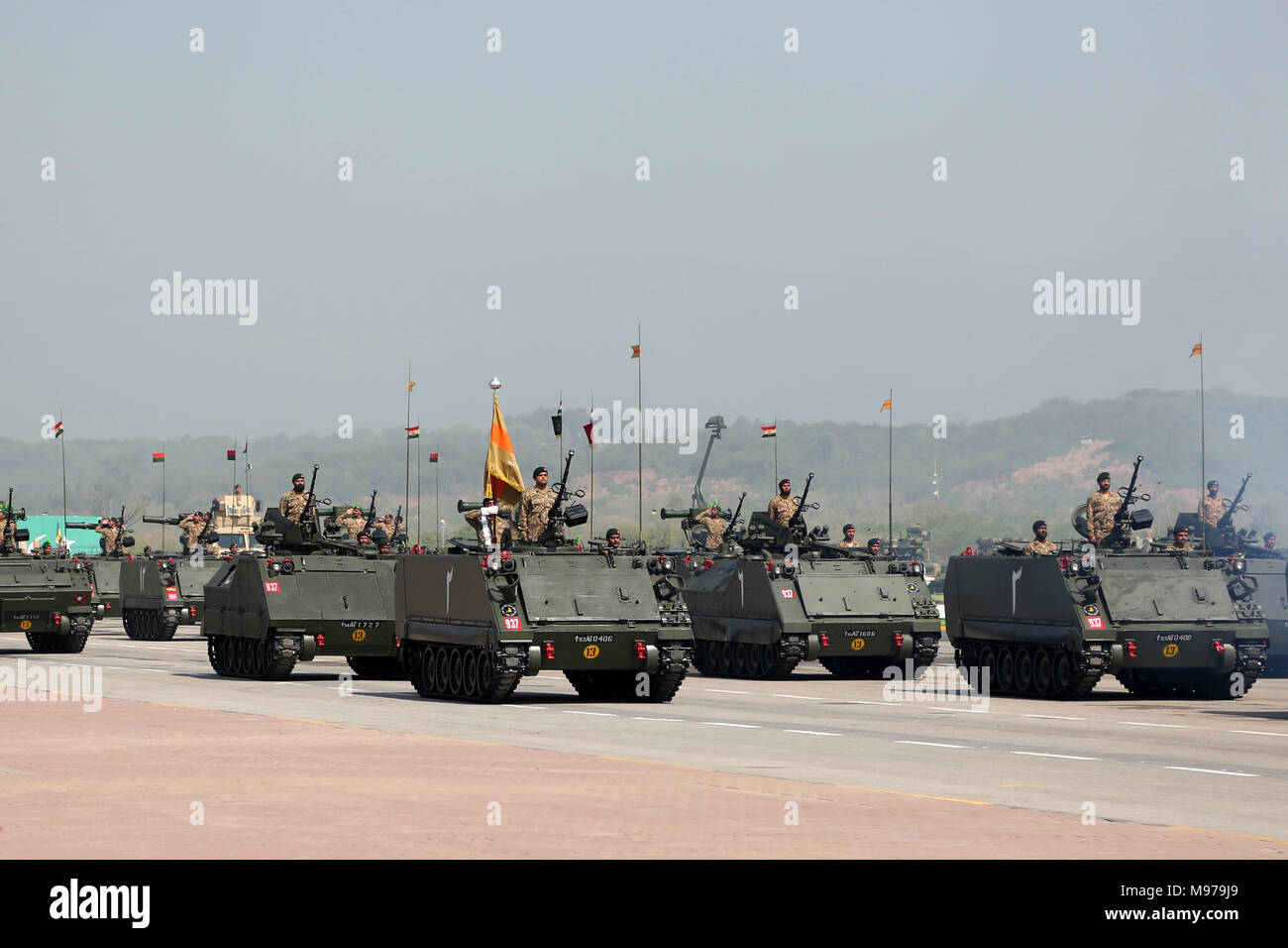 Islamabad, Pakistan . 23rd Mar, 2018. Pakistani soldiers display ...
