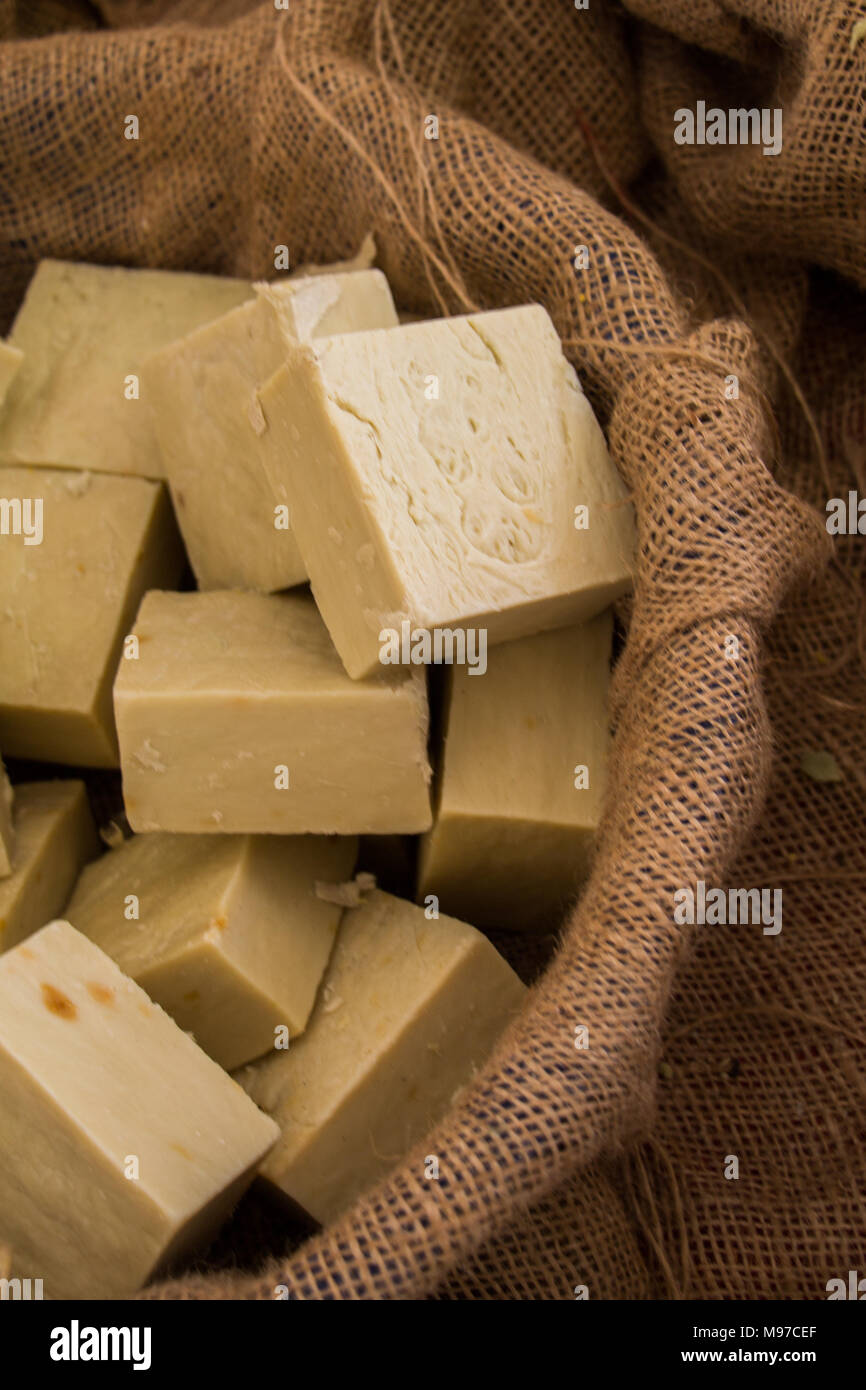 Collection of bars of fragrant hand made organic soap Stock Photo - Alamy