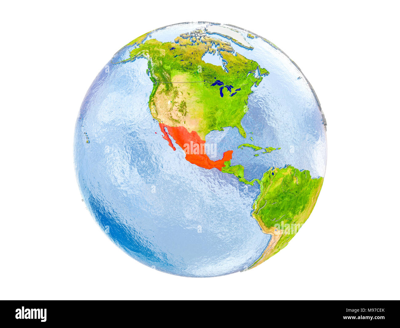 Mexico highlighted in red on model of Earth. 3D illustration isolated ...