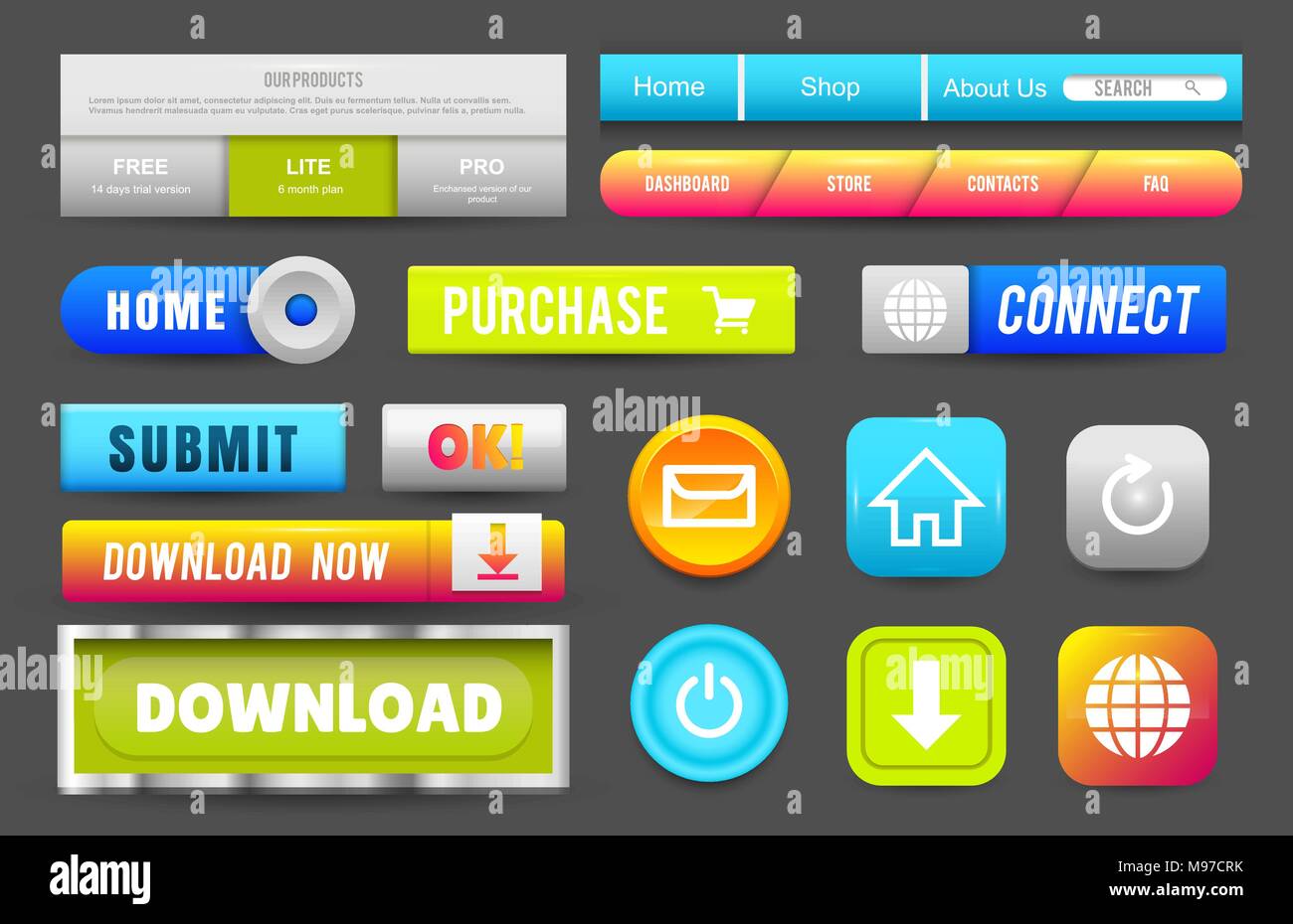 Collection of Web Buttons, Elements Set. Vector Templates, banners and ...