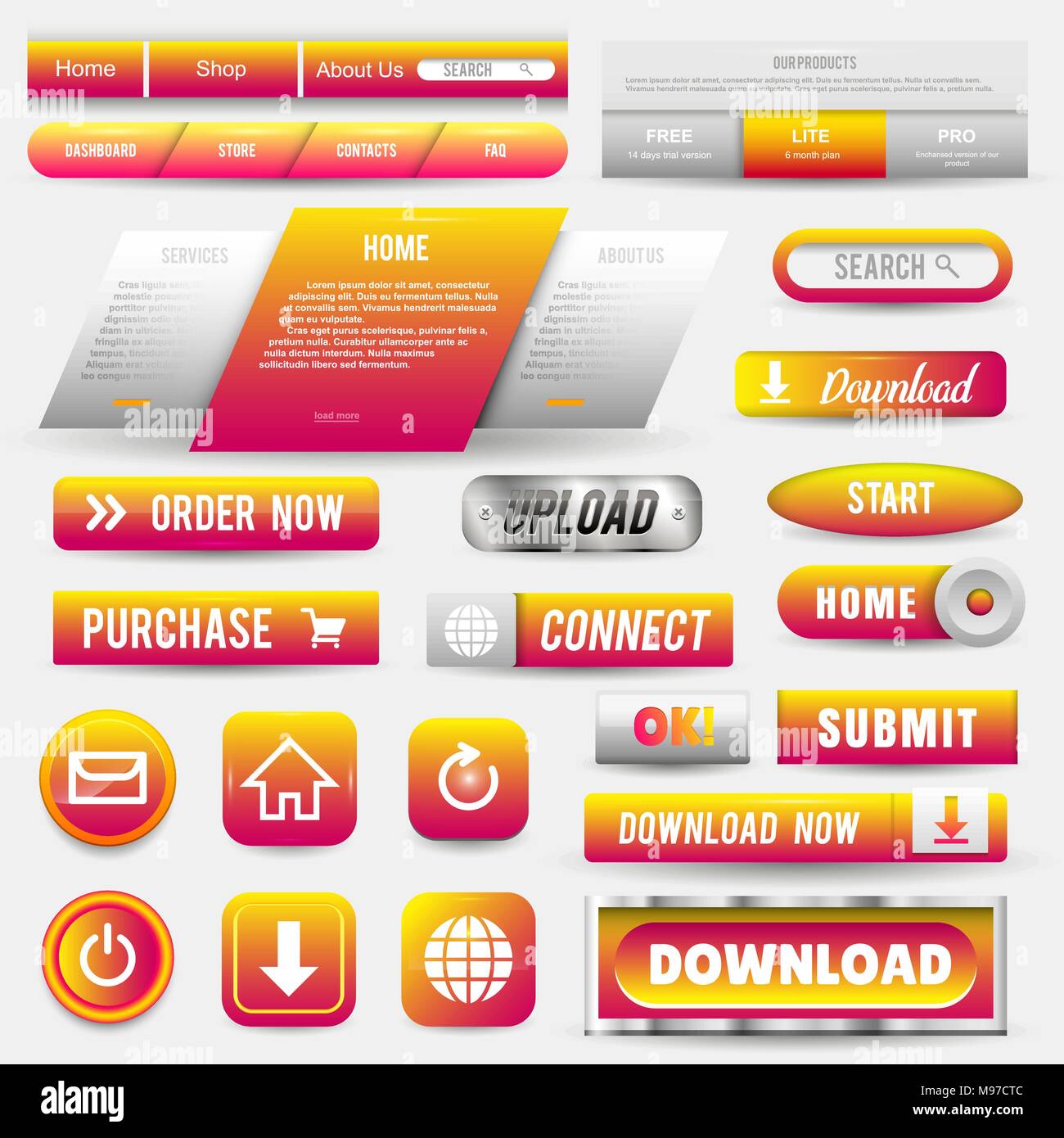 Collection of Web Buttons, Elements Set. Vector Templates, banners and ...