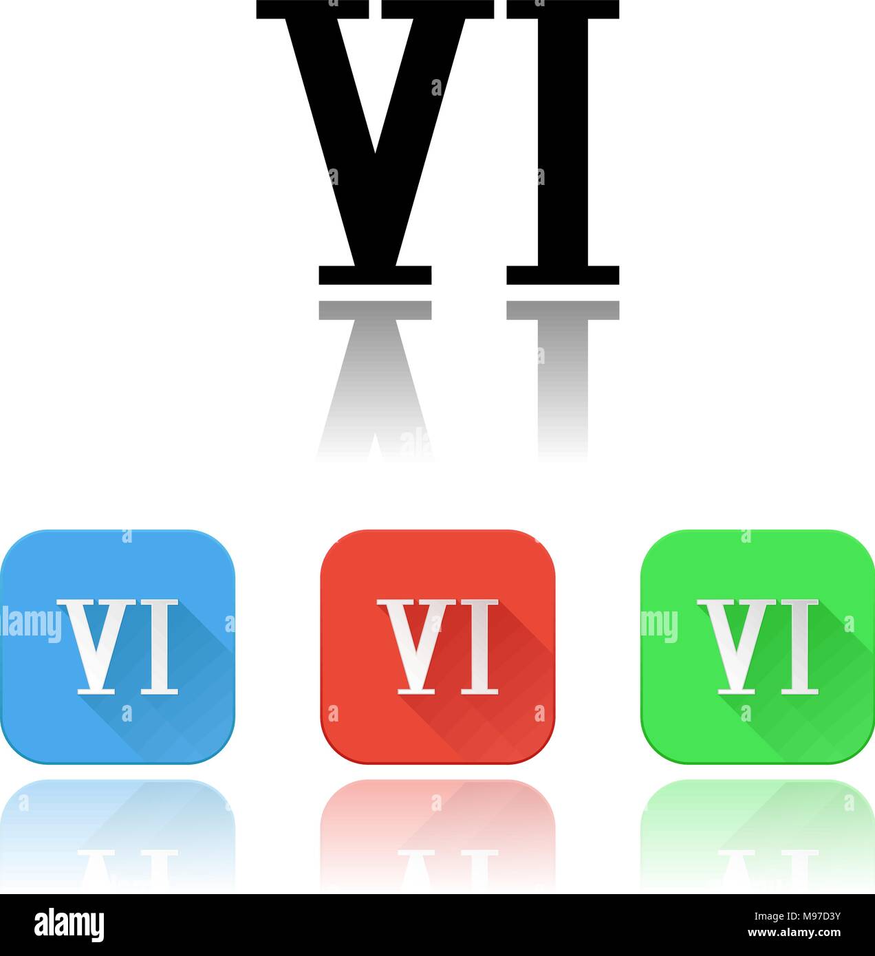 VI roman numeral icons. Colored set with reflection Stock Vector Image ...
