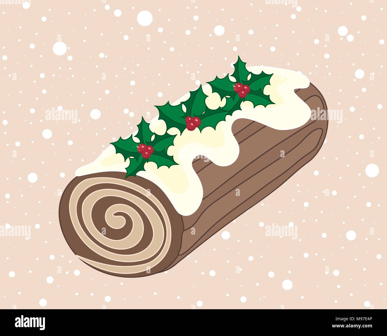 an illustration of a christmas chocolate yule log with cream swirl ...