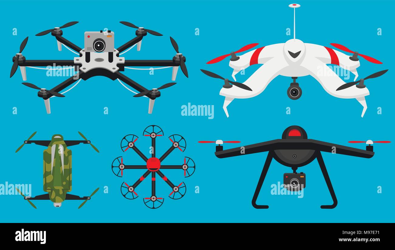 Set of modern air drones and remote control. Science and Modern ...