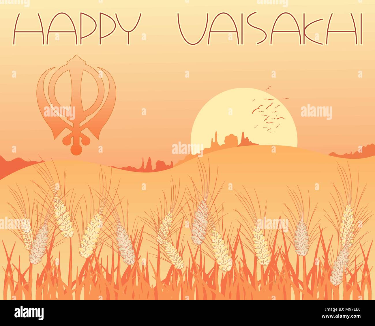 an illustration of a vaisakhi greeting card with harvest scene and sikh ...
