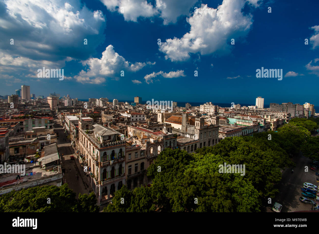 A high shot of the baroque style buildings in the centre of Havana ...
