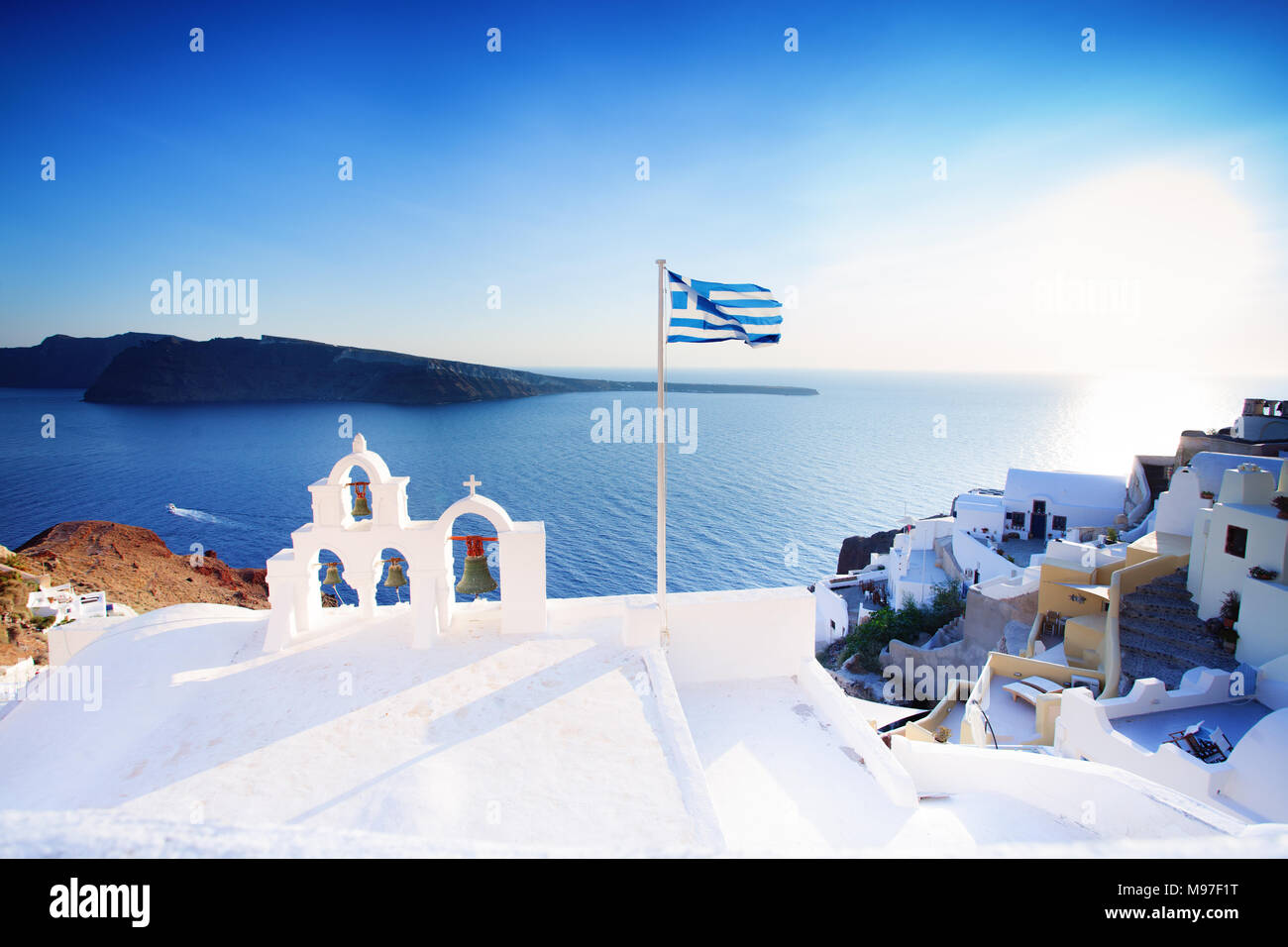 Oia greek flag church hi-res stock photography and images - Alamy