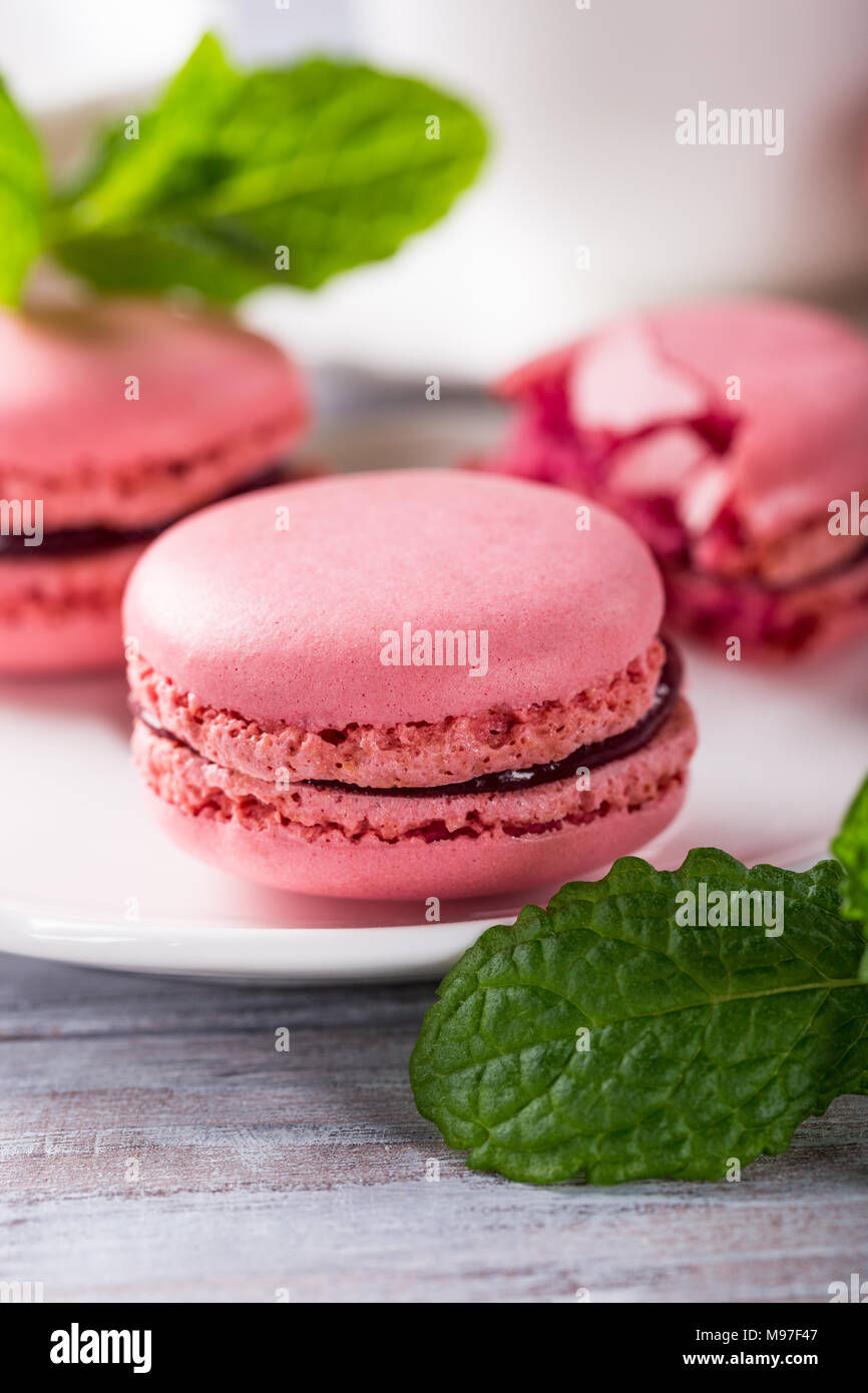 French raspberry macarons Stock Photo - Alamy