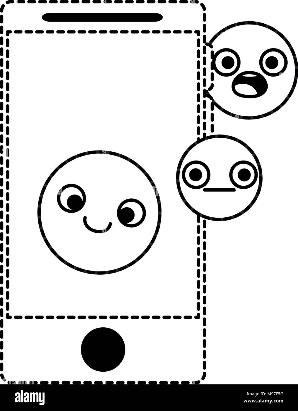 smartphone device with emoticons faces vector illustration design Stock ...