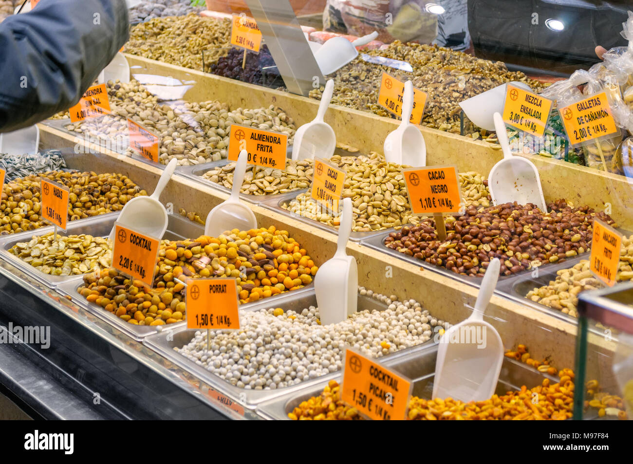 Nuts in the Central Market of Valencia, Spain Stock Photo - Alamy