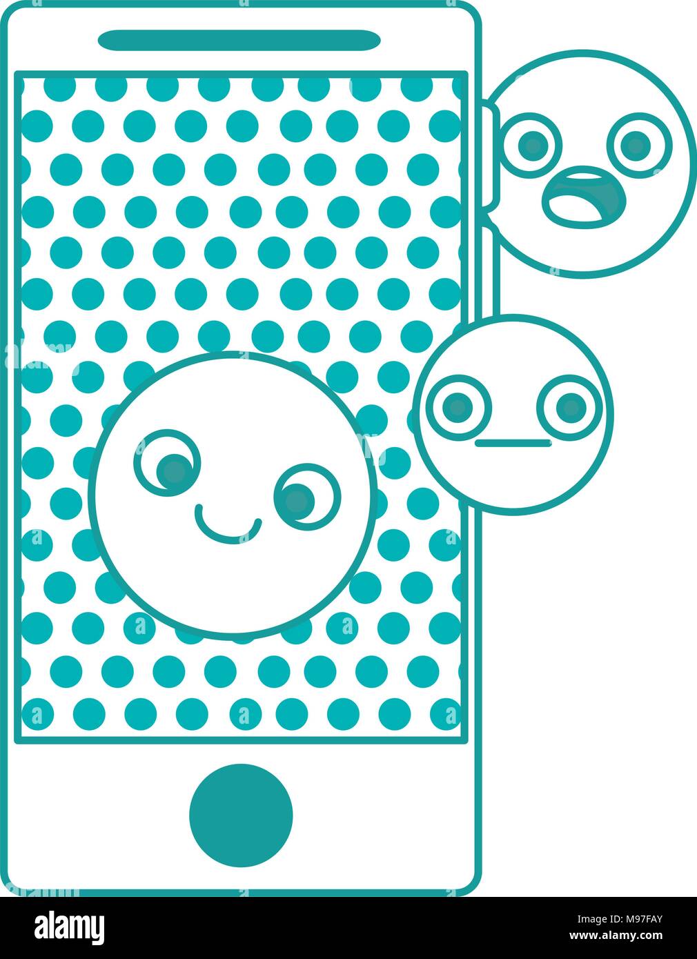 smartphone device with emoticons faces vector illustration design Stock ...
