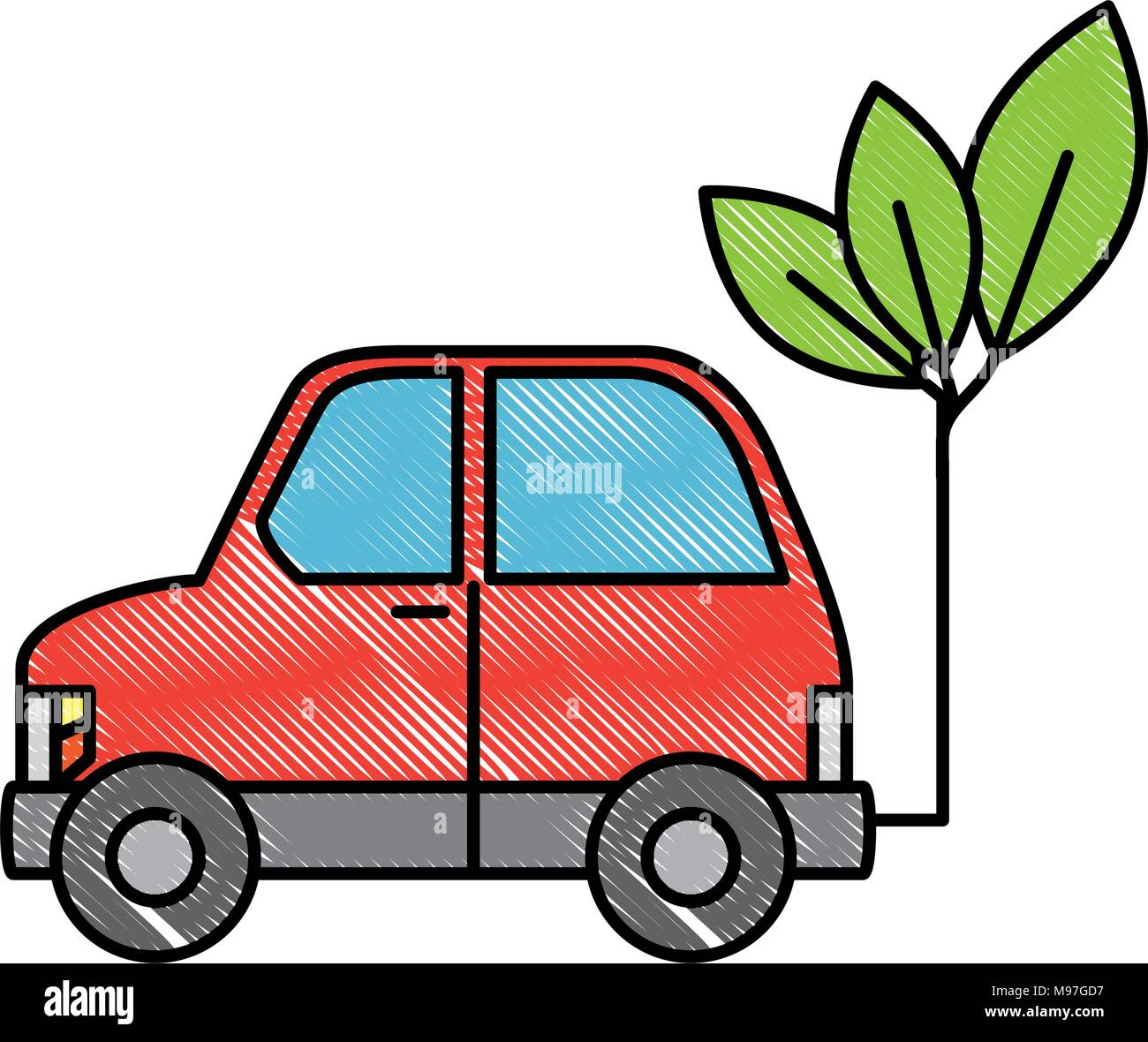 leafs plant with car ecology icon vector illustration design Stock ...