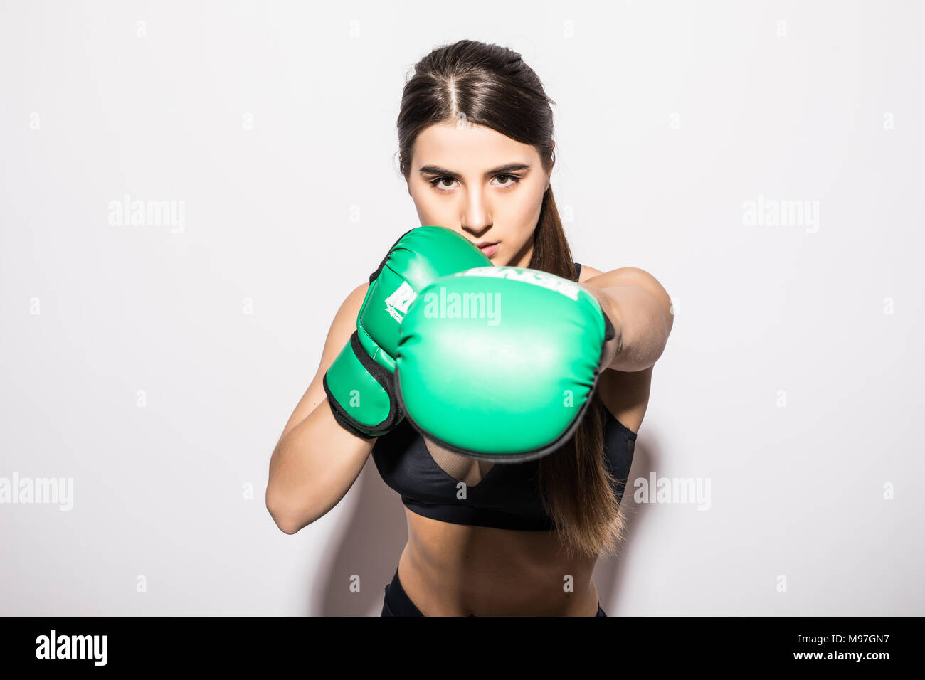 Fitness healthy women boxing in studio isolated in studio Stock Photo ...