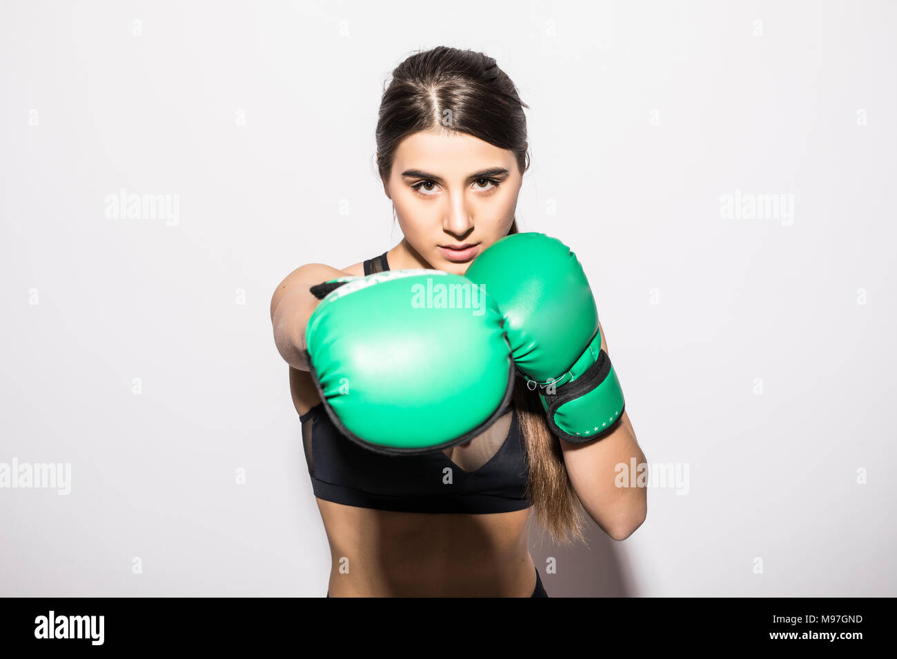 Fitness healthy women boxing in studio isolated in studio Stock Photo ...