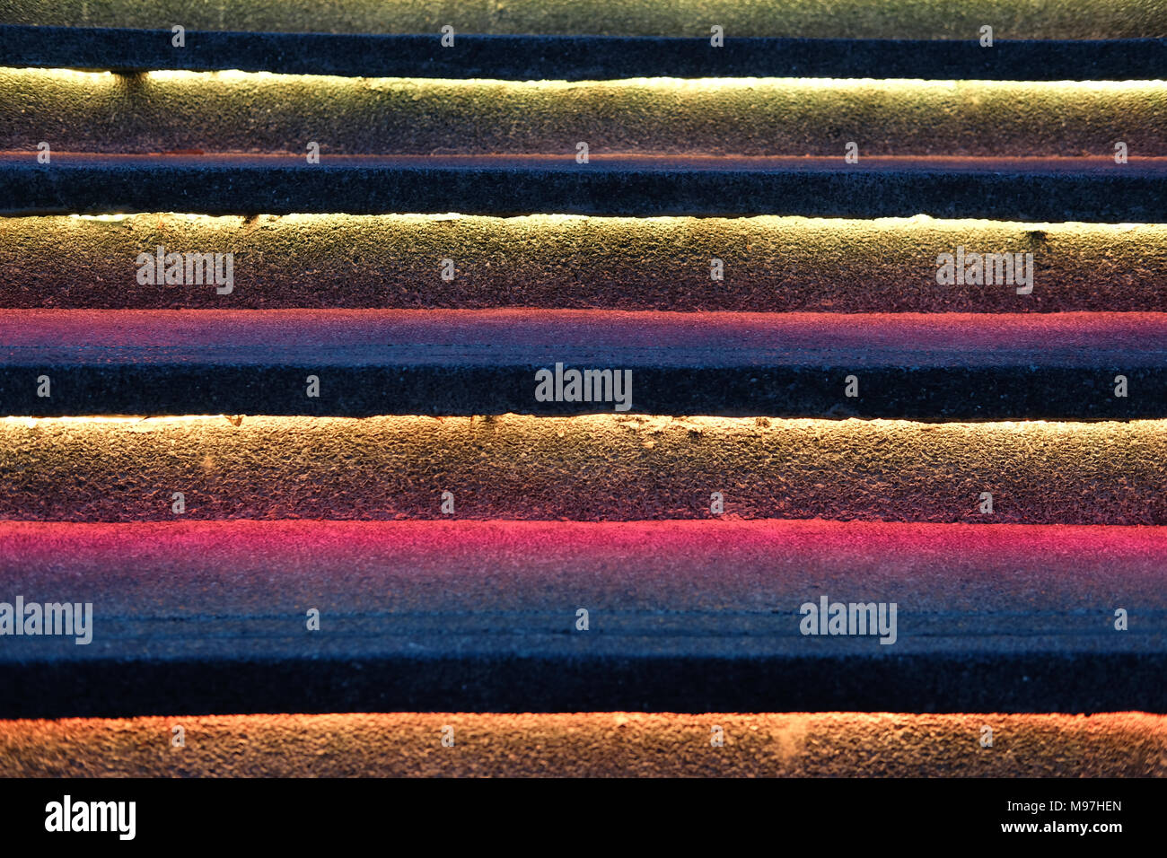 illuminated stairs in the building. light on stairway at night Stock ...