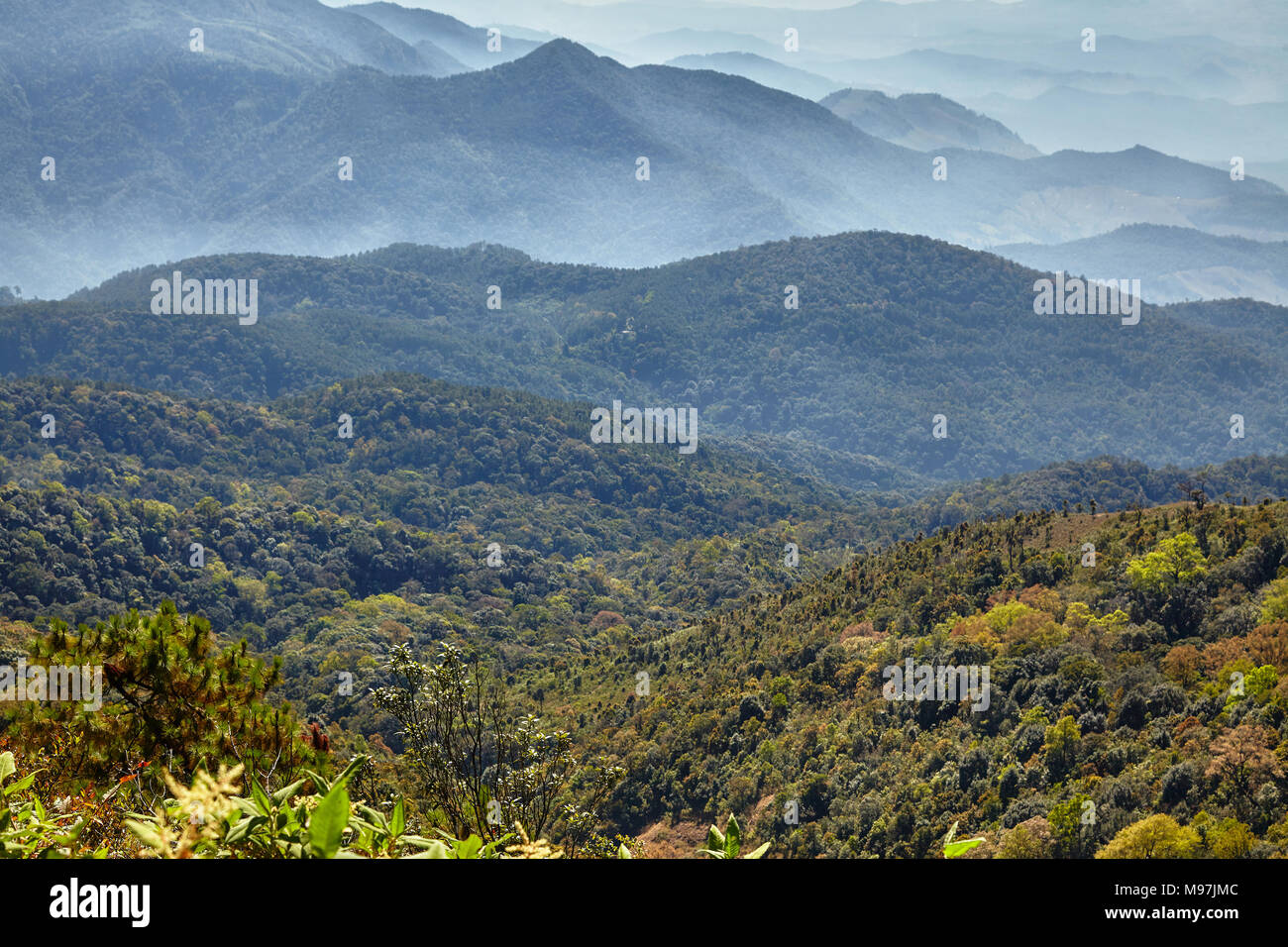 The mountains in different layers view point from Doi Inthanon national ...