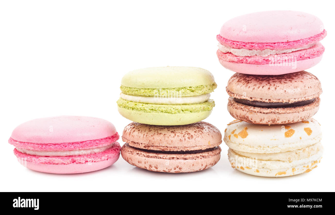 Colorful and tasty French cookies Macarons, isolated on white ...
