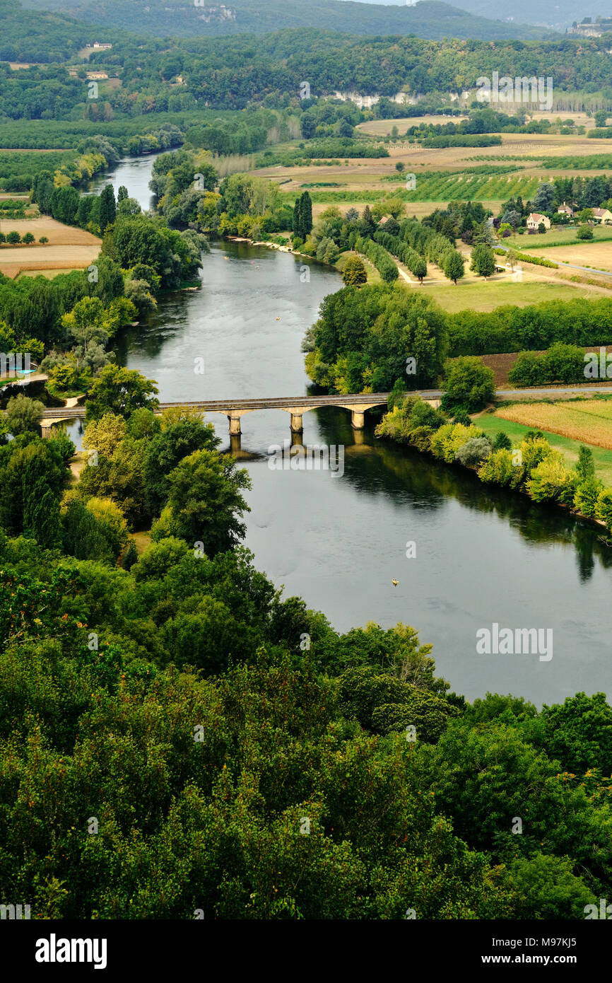The Dordogne river and countryside viewed from Domme in the Dordogne ...