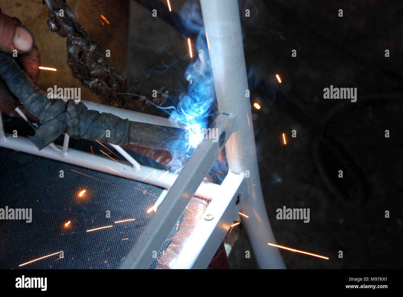 picture of a process of welding. sparks and heat Stock Photo - Alamy