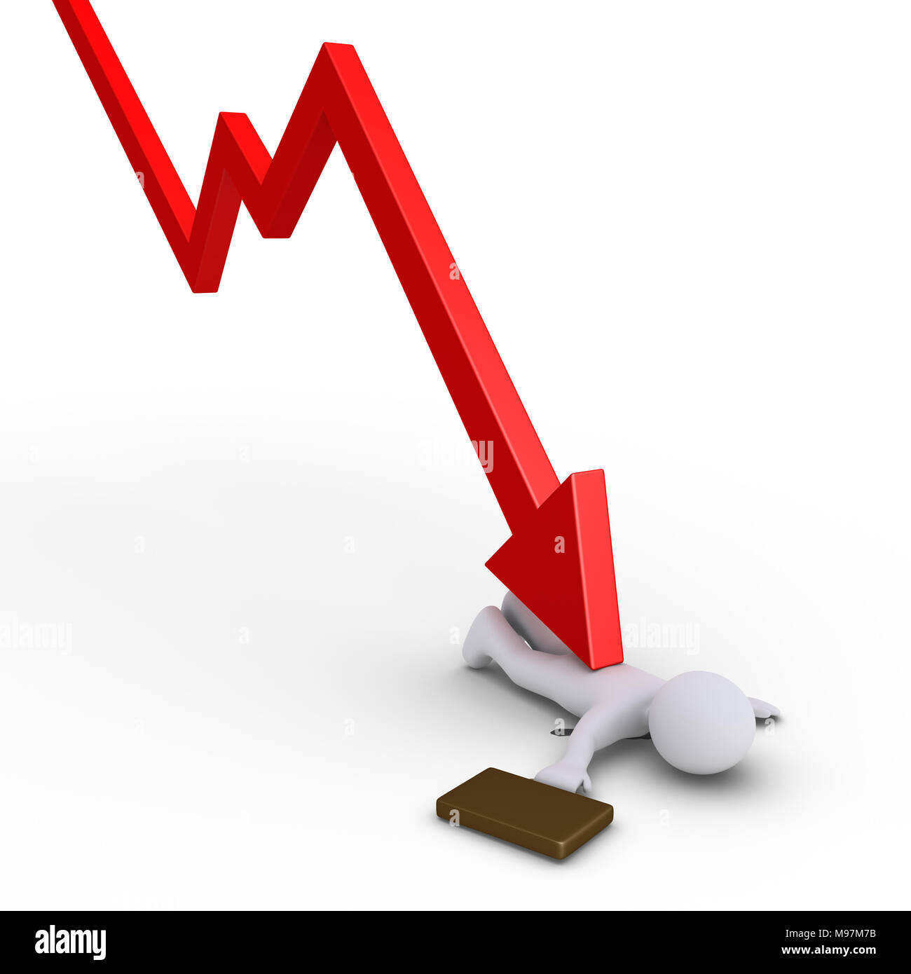 3d businessman is under an arrow pointing downwards Stock Photo - Alamy